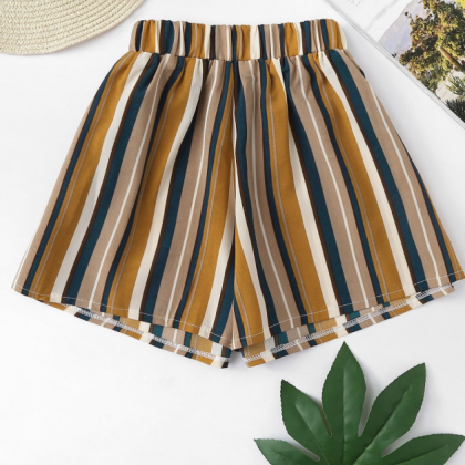 Fashionable Color Stripe Wide Leg Casual Shorts on Luulla