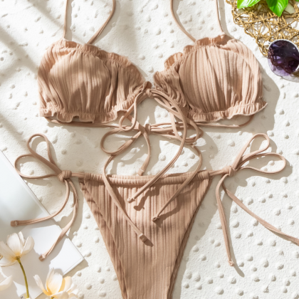 Brown Tan Two Pieces Swimsuit Swimwear on Luulla