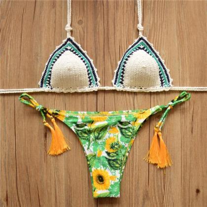 Fashion Knit Woven Two Piece Colorful Bikinis on Luulla