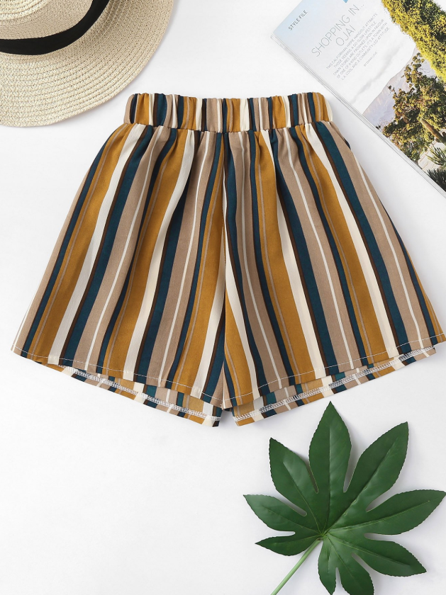 Fashionable Color Stripe Wide Leg Casual Shorts on Luulla