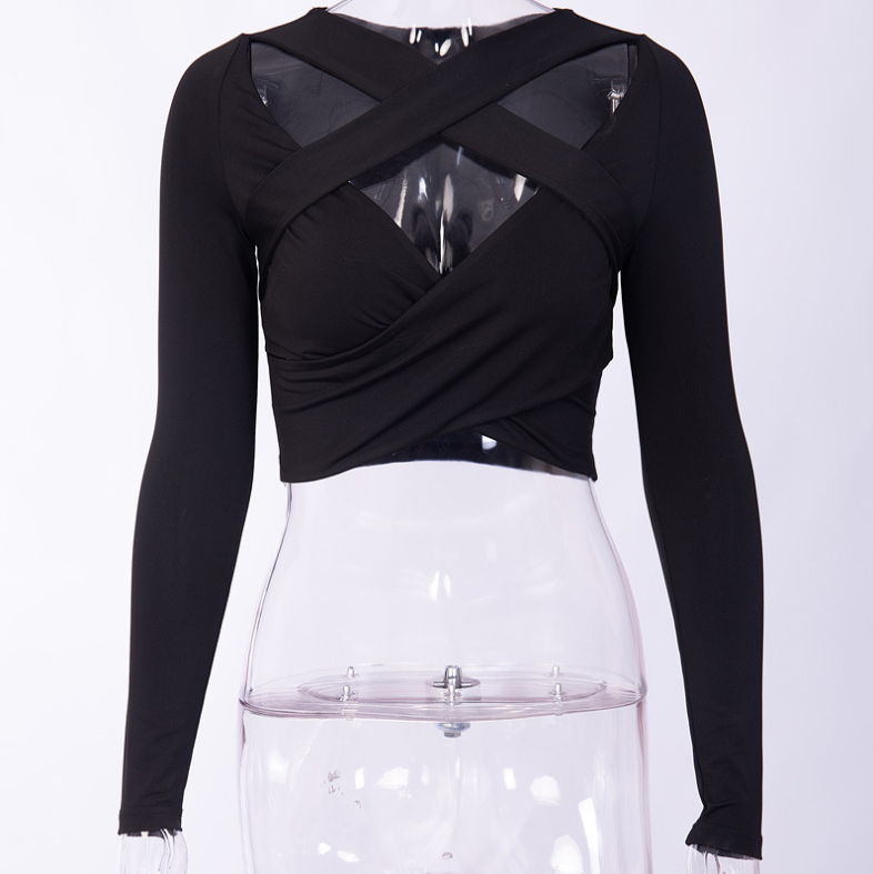 Style Cut-out Top With Long Sleeves And Cross Neck To Wrap The Chest on ...