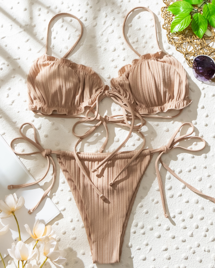 Brown Tan Two Pieces Swimsuit Swimwear on Luulla