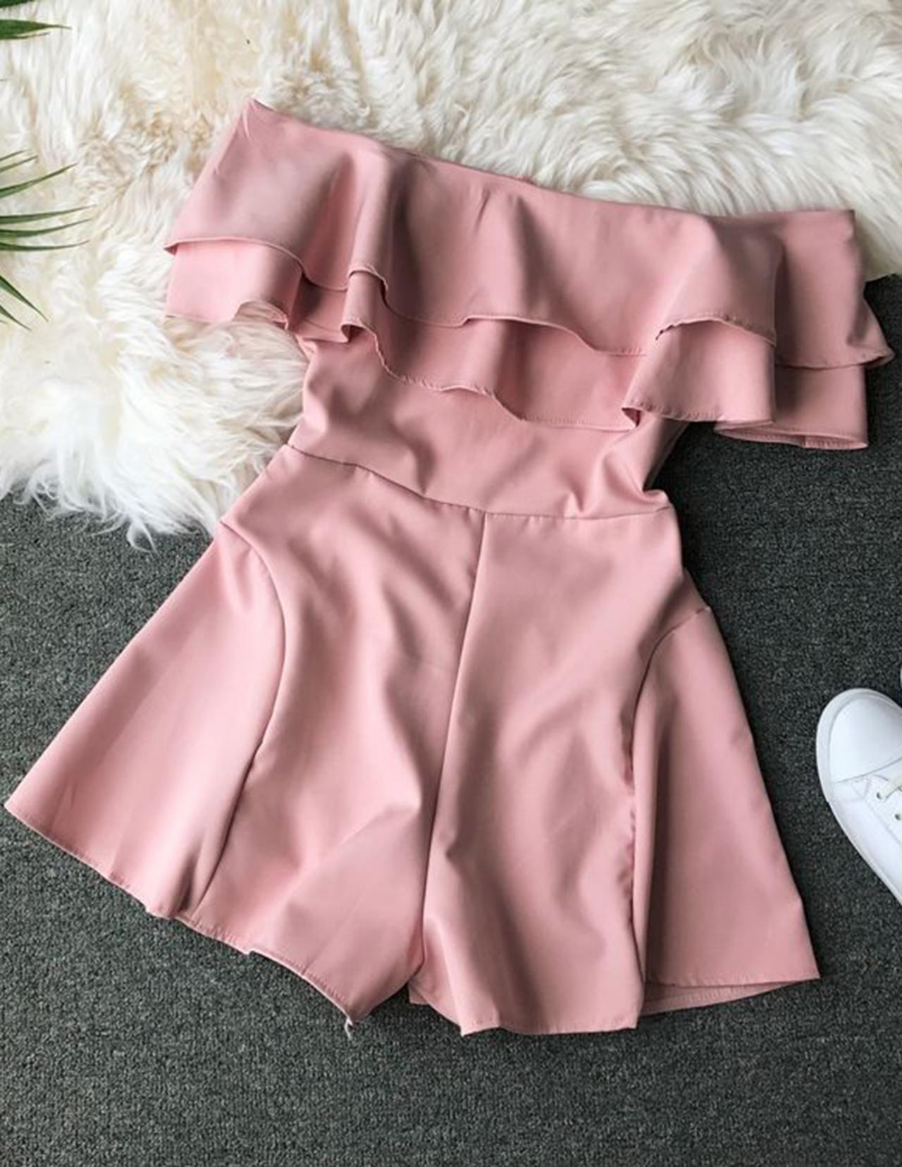 Off-the-shoulder Tube Top One-piece Shorts High-waist Lotus Leaf One ...