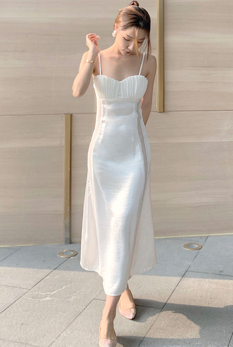 Shell Suspender Skirt Pearl Satin Lace Stitching Slim Seaside Holiday ...