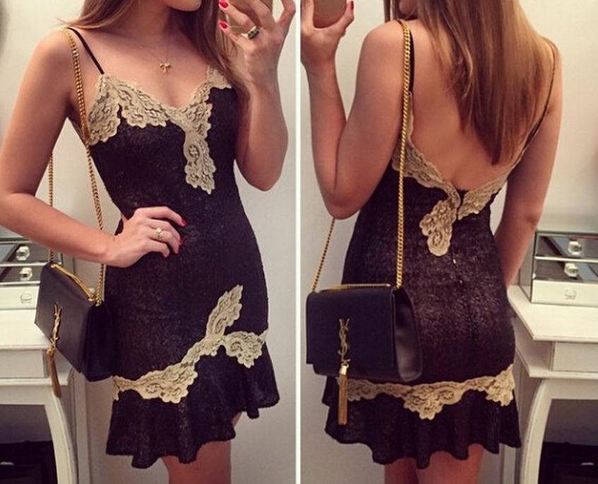 Golden Lace Stitching Backless Lace Sexy Condole Belt on Luulla