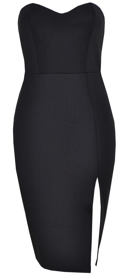 Strapless Open Fork Pure Color Show Body Dress on Luulla