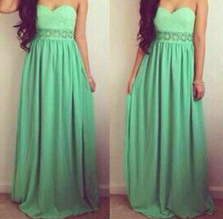 Green Strapless Lace Waist Dress on Luulla