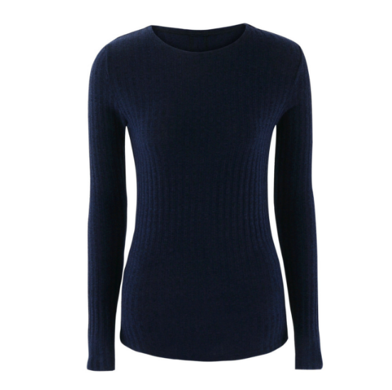 Blue Ribbed Knit Crew Neck Sweater Featuring Lace-up Back on Luulla