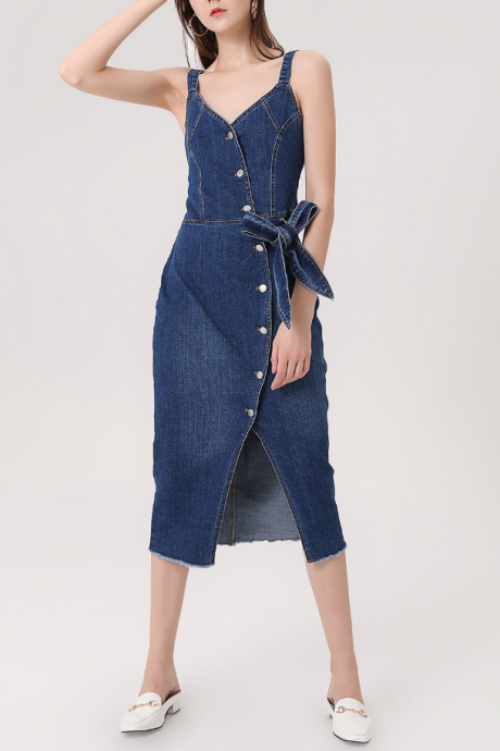 Denim dresses | Denim pinafore dress, denim midi dress | Luulla