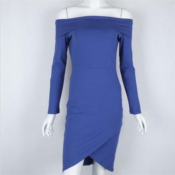 The Word Shoulder Wrapped Chest Split Long-sleeved Dress on Luulla