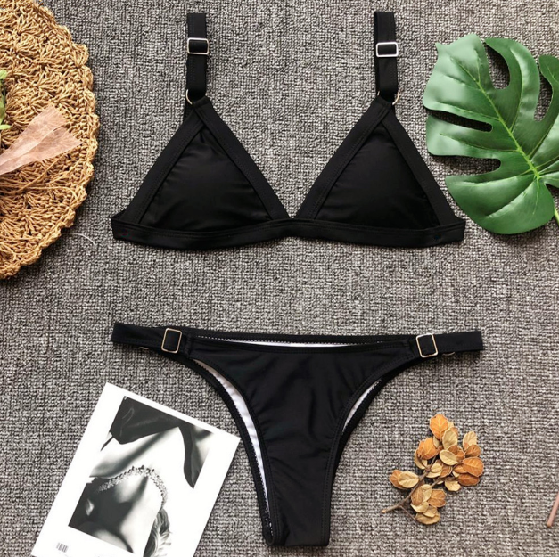 Style Bikini Triangular Solid Color Button Split Bathing Suit on Luulla