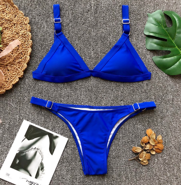 Style Bikini Triangular Solid Color Button Split Bathing Suit on Luulla