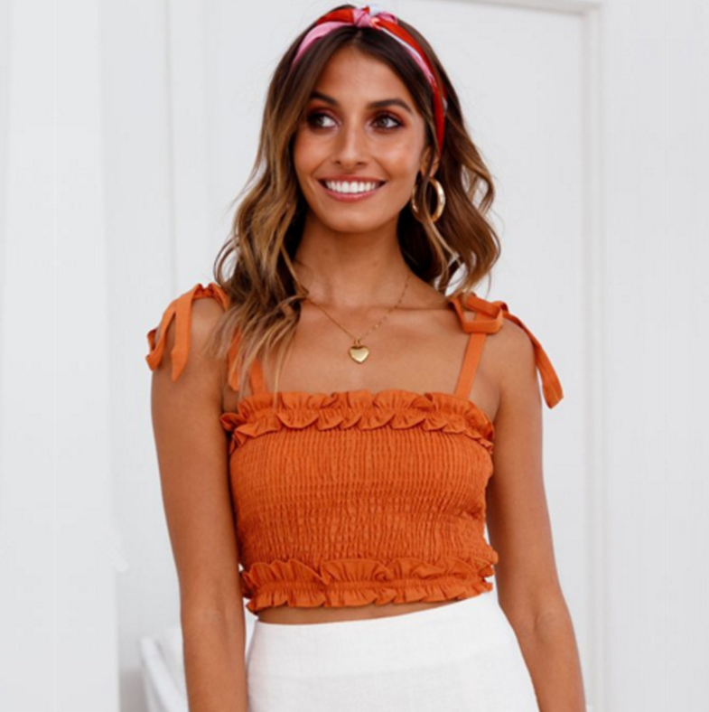 Hot Style Pleated Short Bodice Top With And Chiffon Vest on Luulla