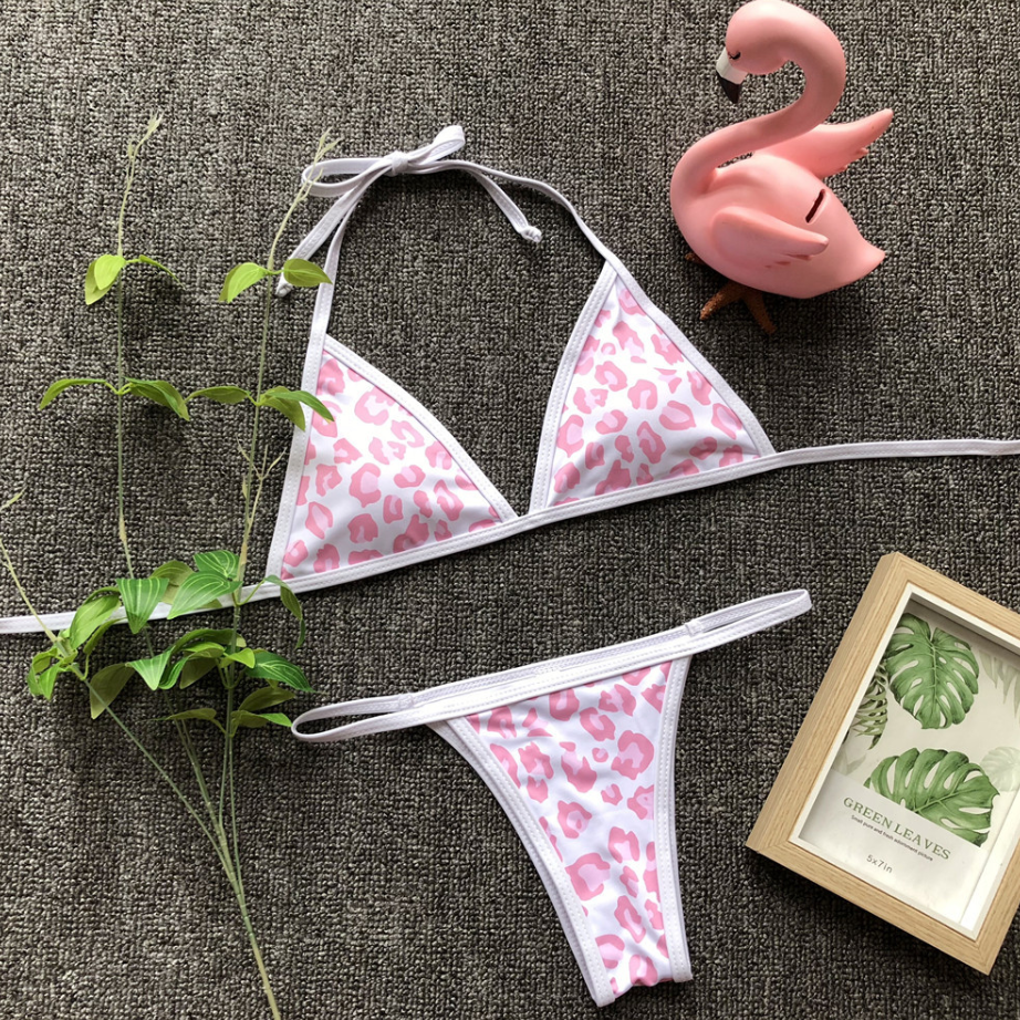 2019 Bikini Pink Leopard Ladies Swimsuit Simple Triangle Sexy Swimsuit ...