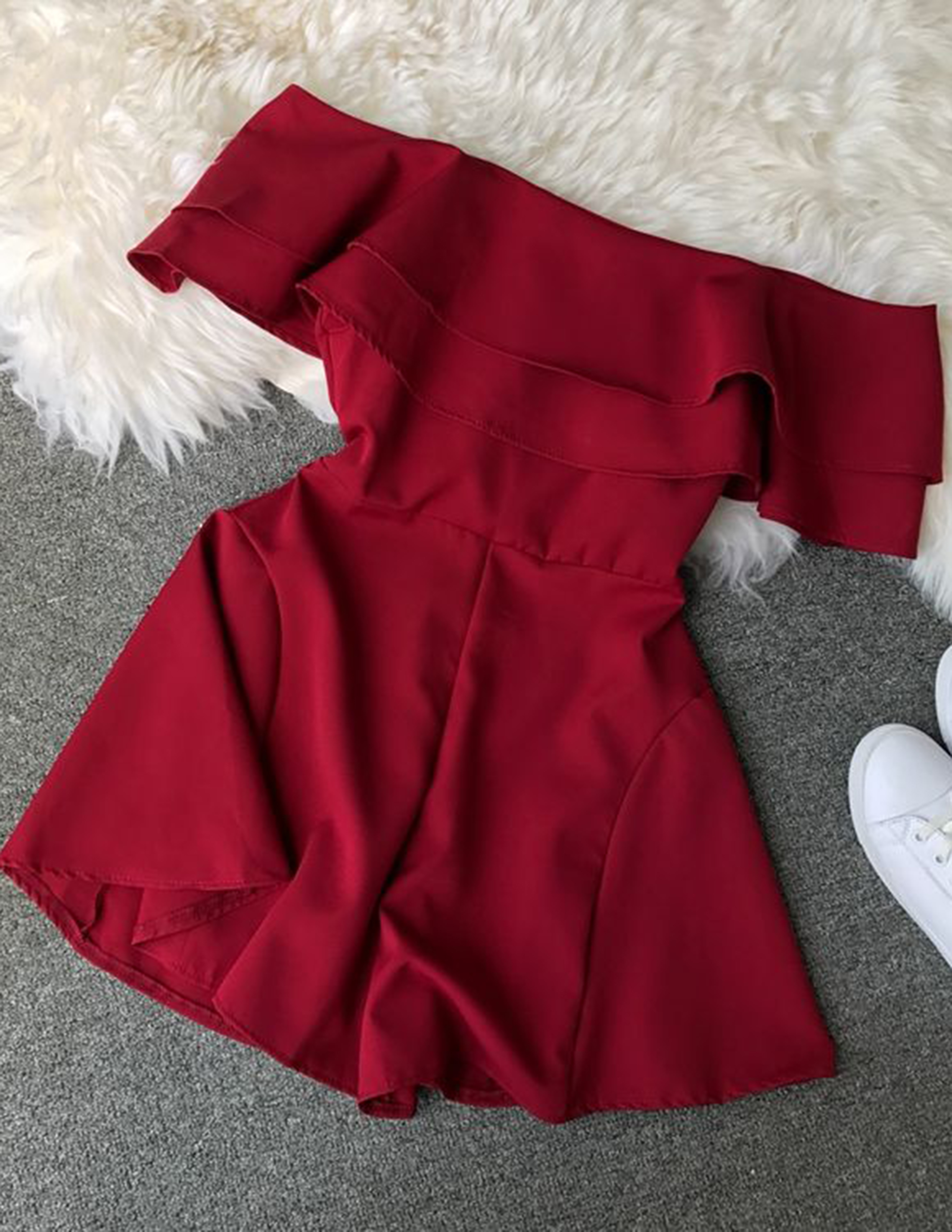Off-the-shoulder Tube Top One-piece Shorts High-waist Lotus Leaf One ...