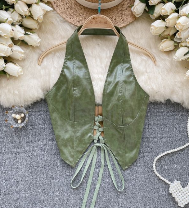 Halter Vest Women's Summer Pu Leather Strap Design Sense Backless ...