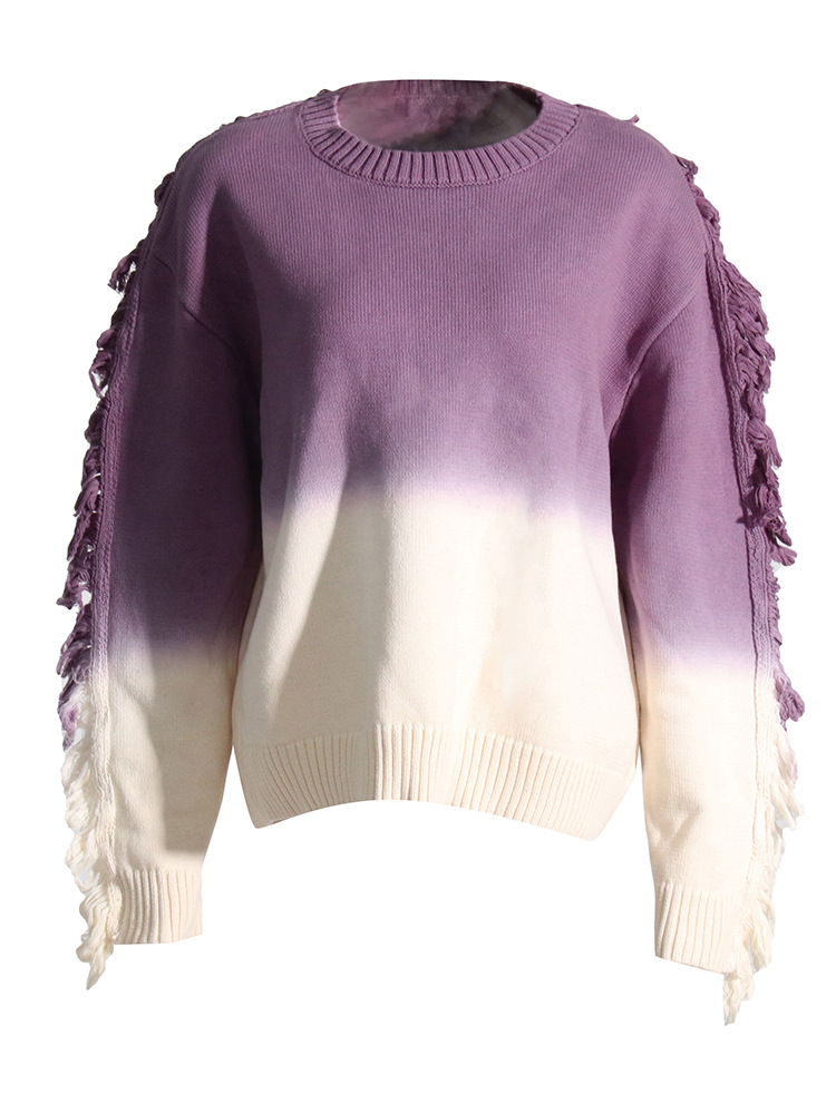 Lazy Wind Sweater Women Autumn And Winter Gradual Color Fringed Knitted ...