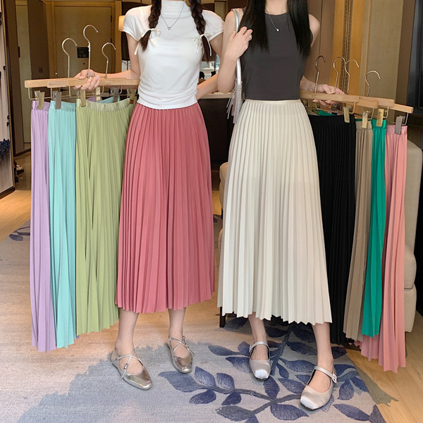 Simple Multi-color Skirt High-waisted Slimming Solid Color Vertical ...