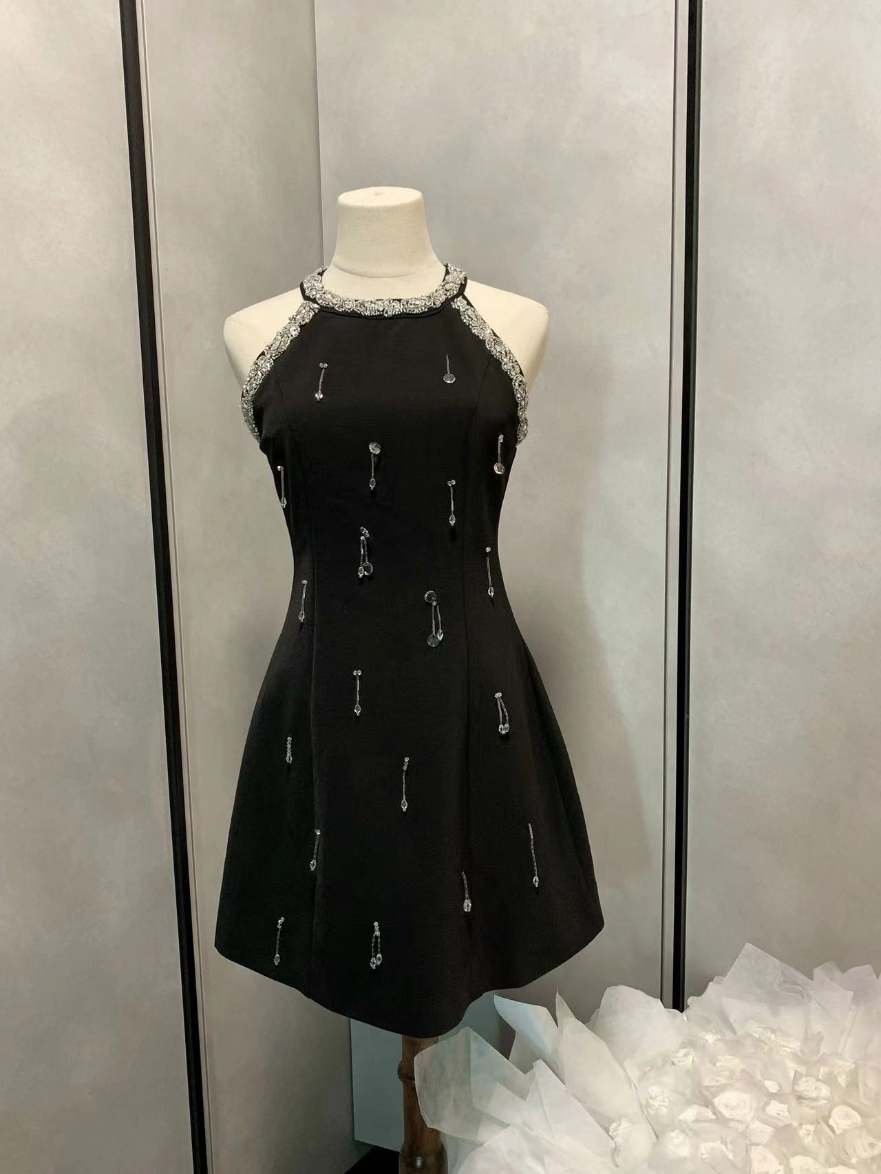 Black Acetic Acid Heavy Industry Diamond Stripe Decorative Dress French ...